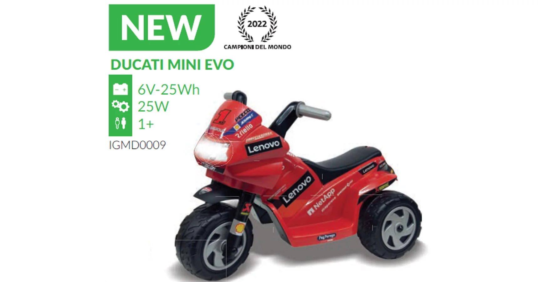 3 éves kortól - DUCATI MINI EVO 6V elektromos gyermek motorkerékpár